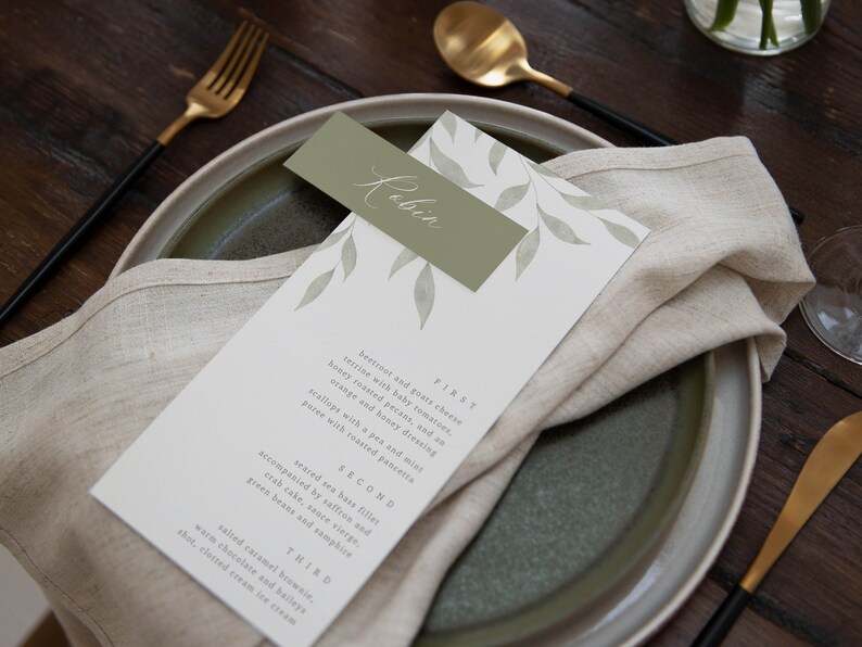 WANDER Sage Green Botanical Menu and Calligraphy Style - Etsy Canada