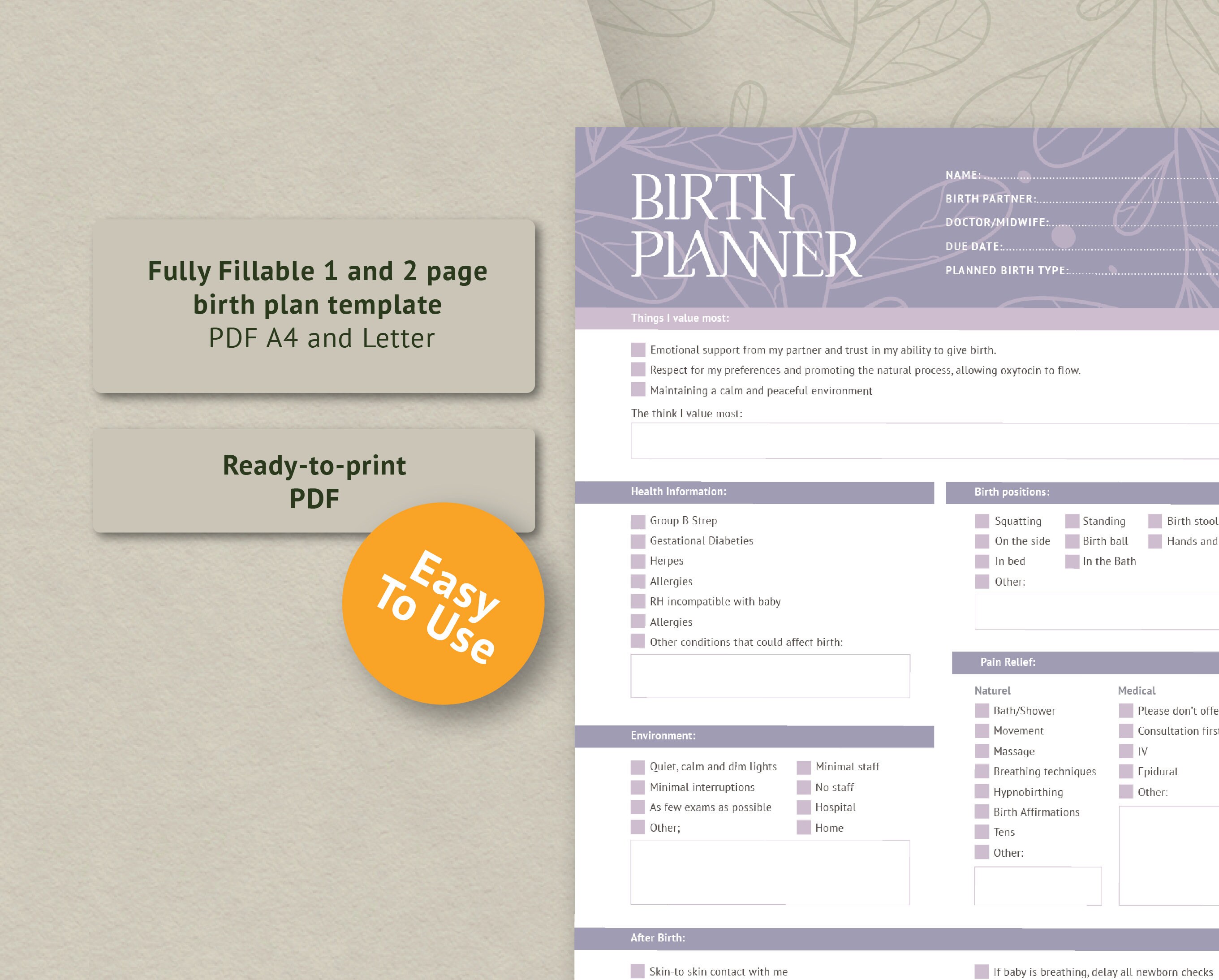 Birth Plan Template It's a Boy/girl and Gender Neutral Birth Preference ...