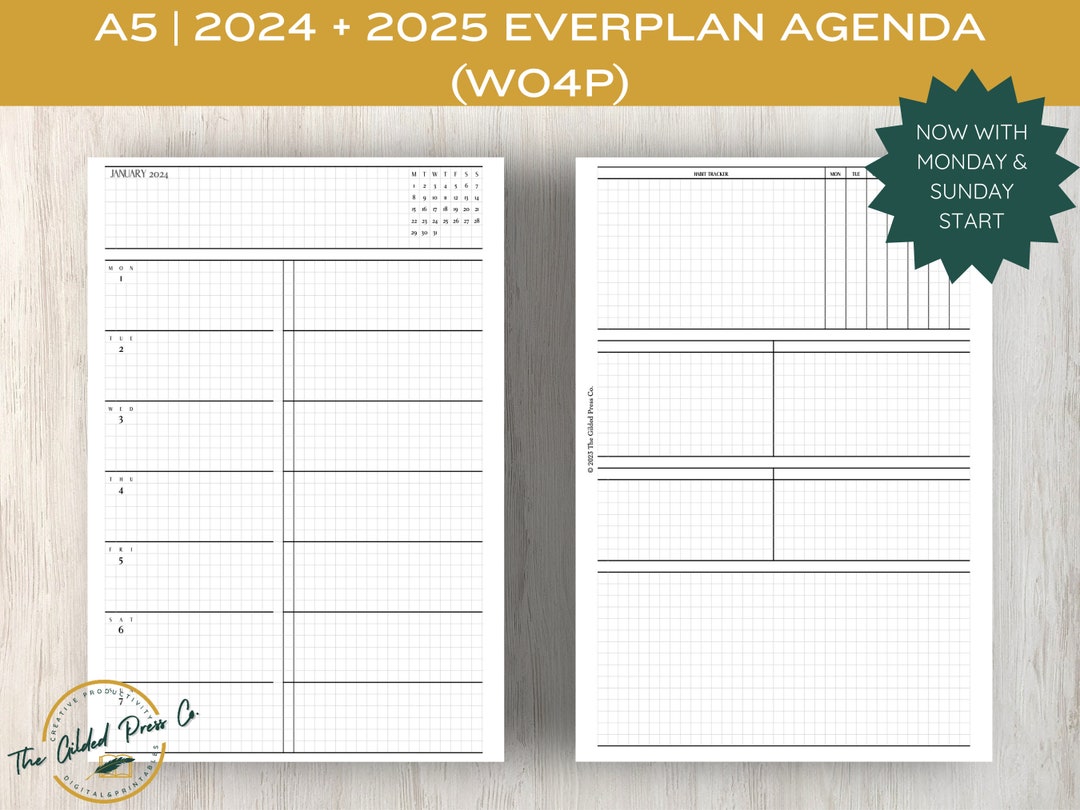 A5 Planner Inserts | 24 Month WO2P Agenda | Planner Printable | A5 ...