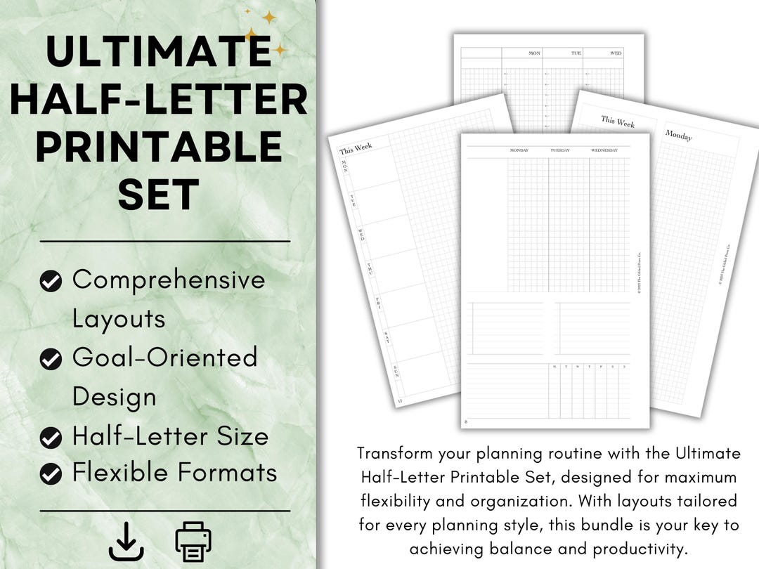 Ultimate Half-letter Printable Set | Planner Inserts for Goals ...