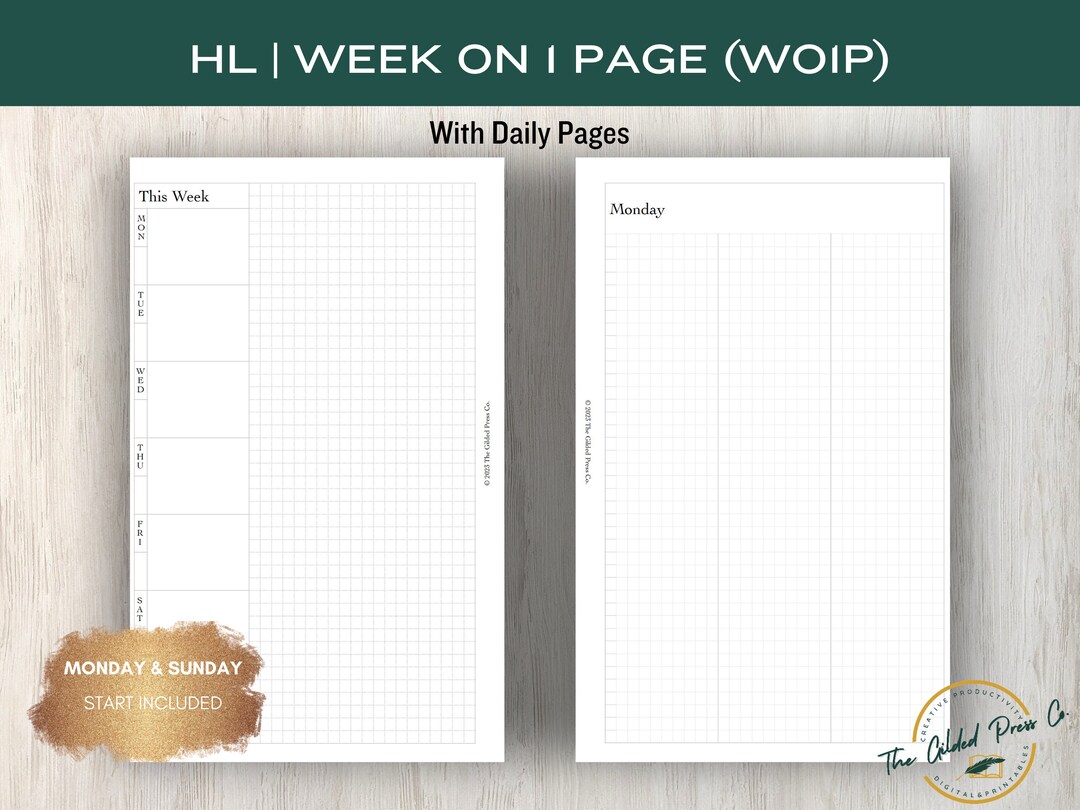 Half Letter Planner Inserts | WO1P With Daily Pages | Planner Printable ...