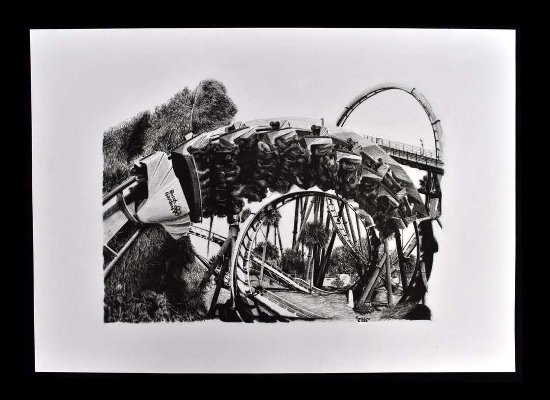 Original Roller Coaster Pencil Drawing on A2 - Etsy
