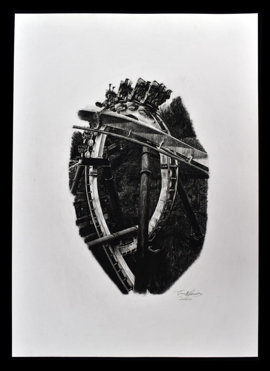 Original Inverted Roller Coaster Pencil Drawing on A2 - Etsy
