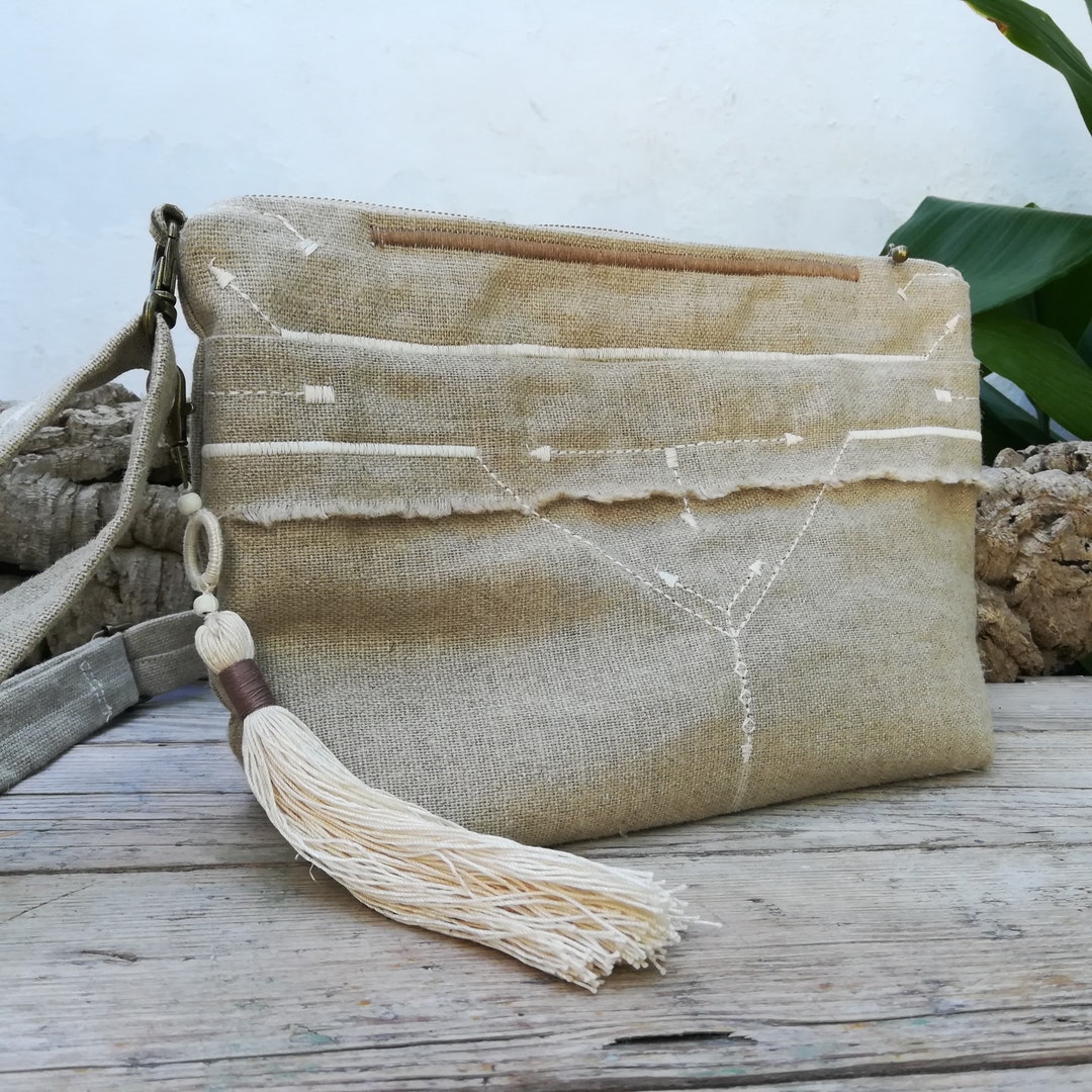 Linen Boho Bag / Minimal Bohemian Purse / Unique Aztec Handbag ...