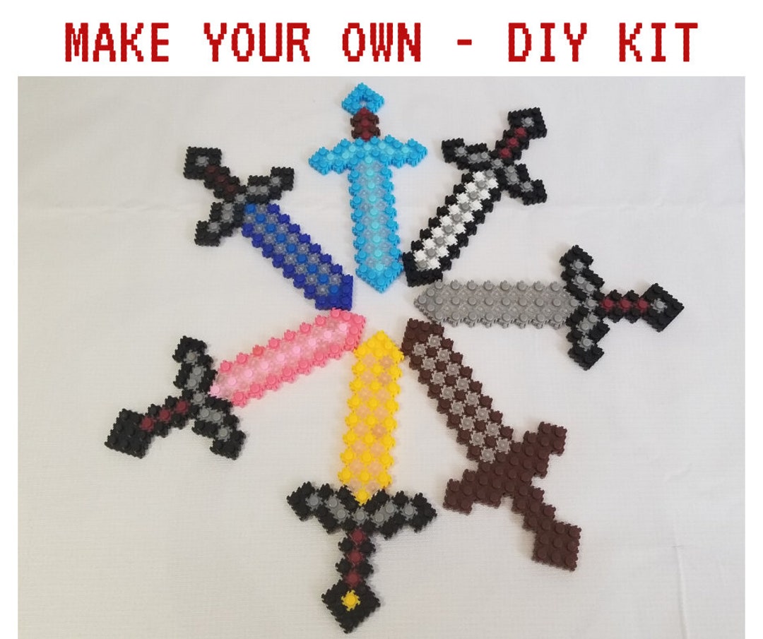 DIY Make Your Own Minecraft PIXEL Mini-brick Kit - Swords Keychain - Etsy
