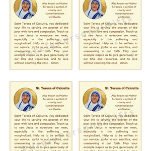 Printable St. Teresa of Calcutta mother Teresa Prayer Cards Instant ...