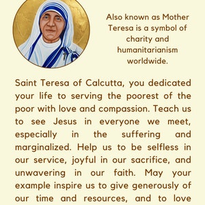 Printable St. Teresa of Calcutta mother Teresa Prayer Cards Instant ...