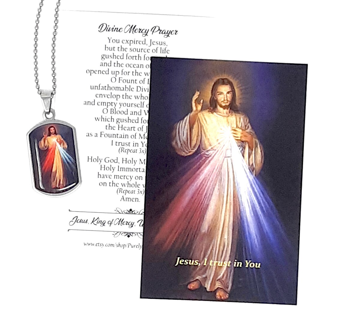 Divine Mercy Necklace and Prayer Card Jesus Divine Mercy | Etsy