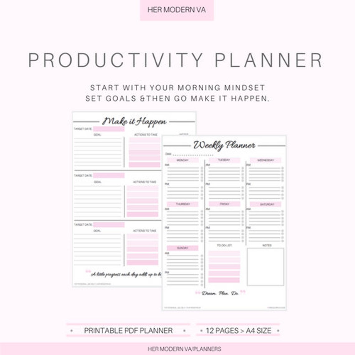 Productivity Planner, Weekly Goal Planner, Weekly Planner, Daily ...