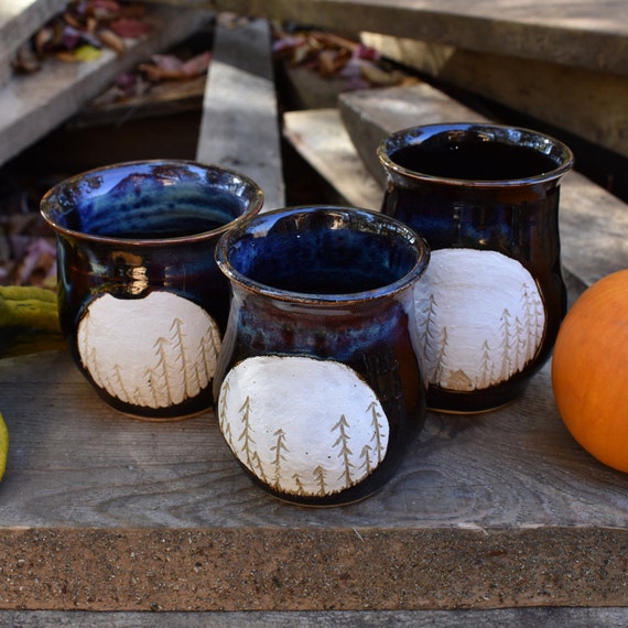 Buff Stoneware Forest Full Moon Ceramic Pottery Tumbler - Etsy
