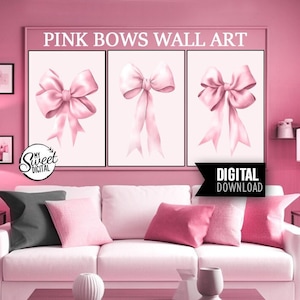 Pink Bow Print, Pink Coquette Bows, Preppy Wall Art, Room Decor, Preppy ...