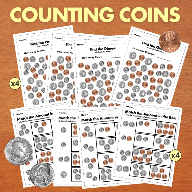 Kids Money Learning Activity, 28 Pages of US Coins, Kindergarten Math ...