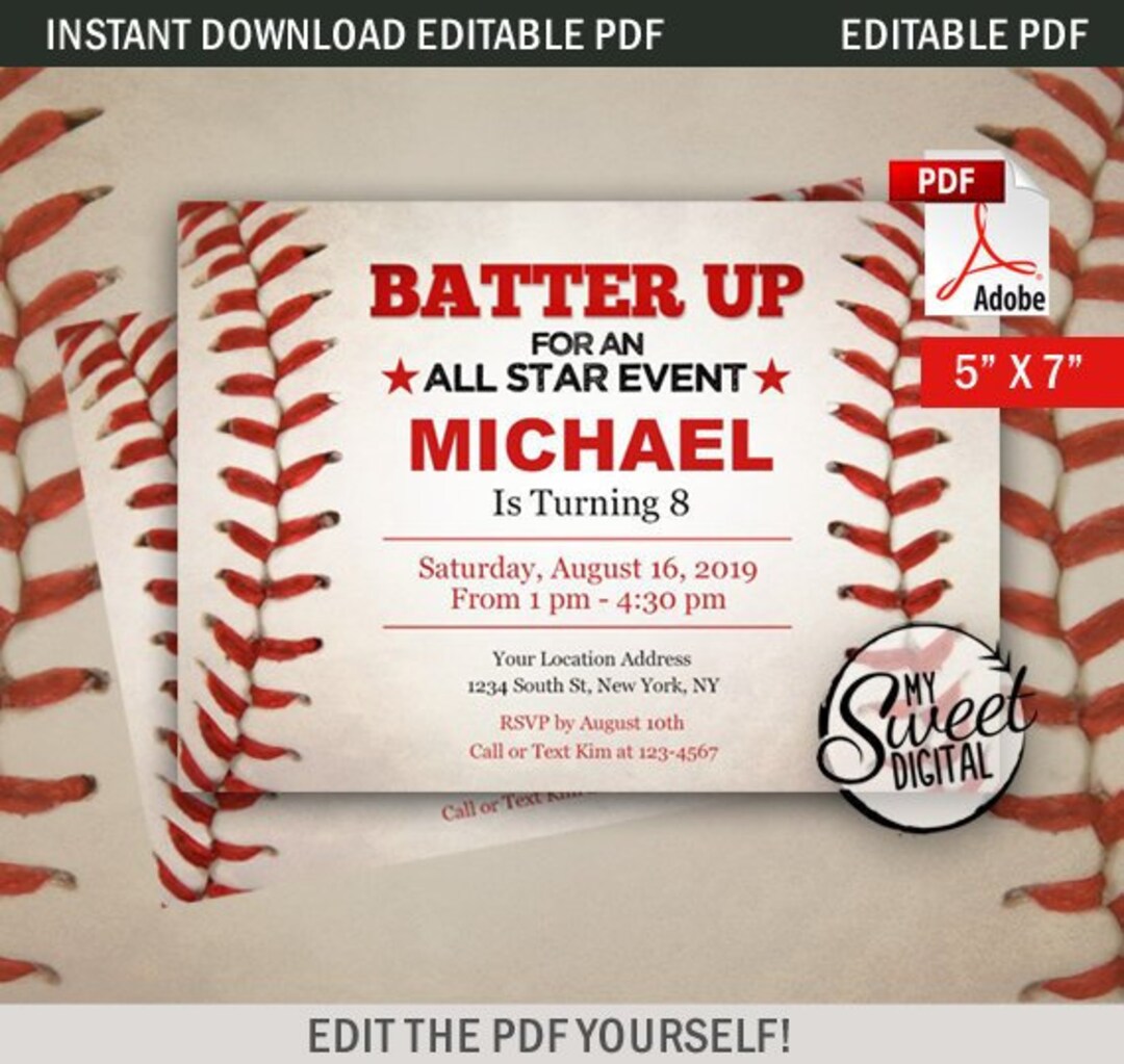 Instant Download Baseball Birthday Invitation, Sport Invite Theme ...