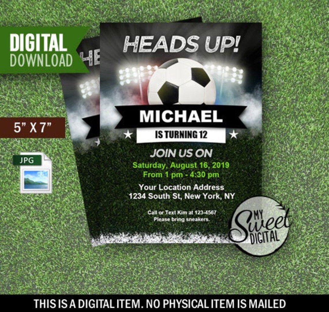 Soccer Birthday Invitation, Sport Game Invite Theme, Personalized Party ...