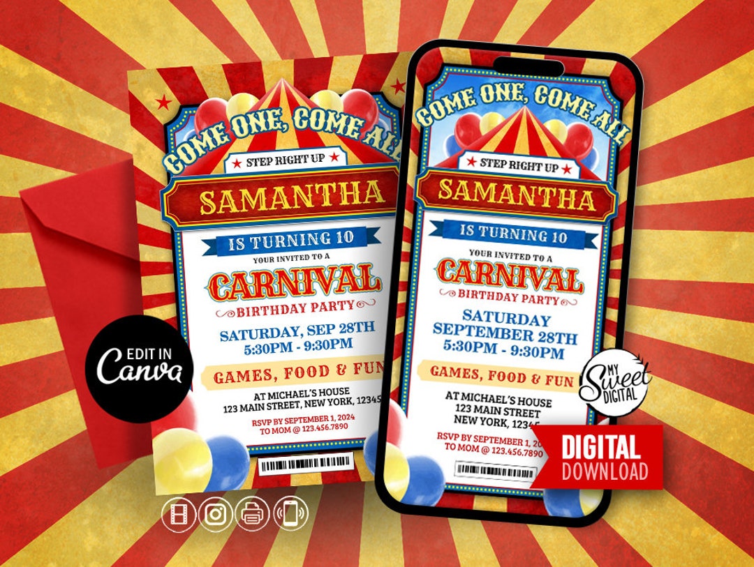 Carnival Circus Birthday Video Invitation, Children's Carnival Party ...
