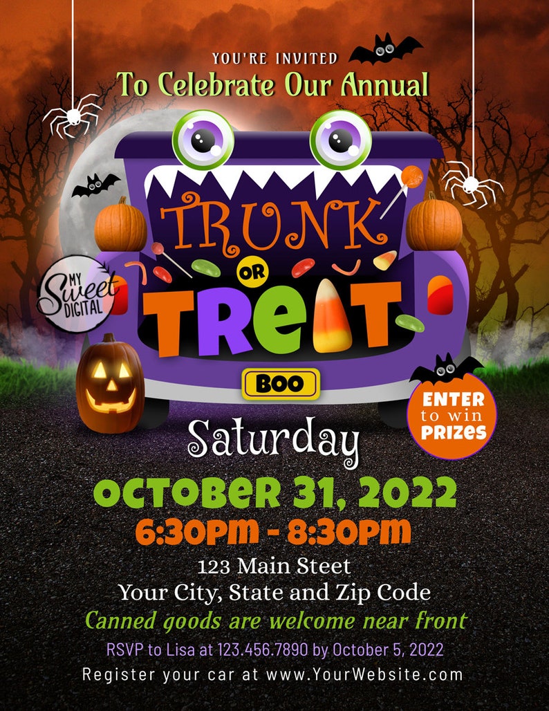 Halloween Trunk or Treat Invitation Flyer for Kids Fall - Etsy