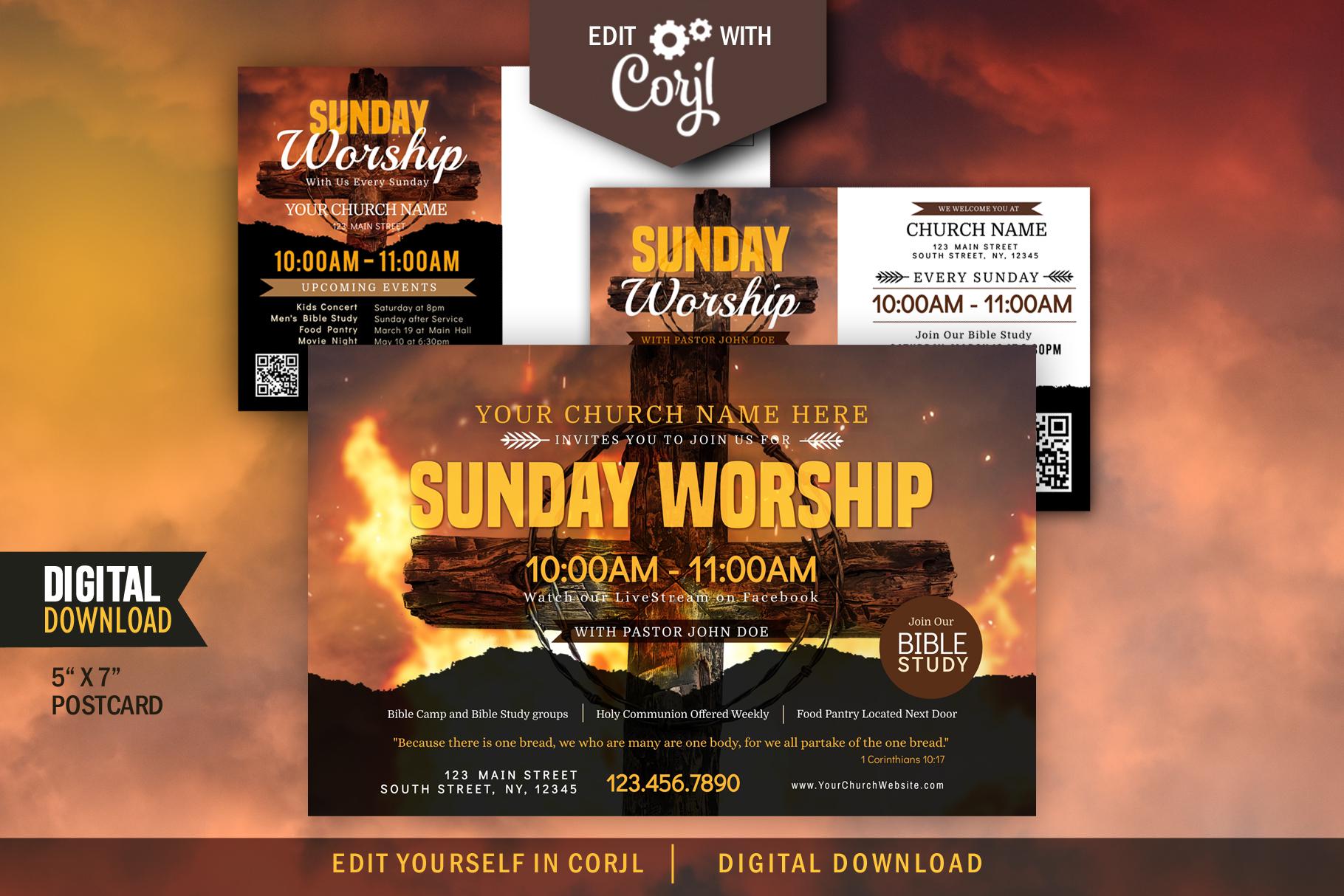 Church Postcard Mailer, Sunday Service Church Template Flyer Ad ...