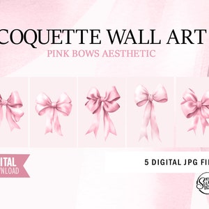 Pink Bow Print, Pink Coquette Bows, Preppy Wall Art, Room Decor, Preppy ...