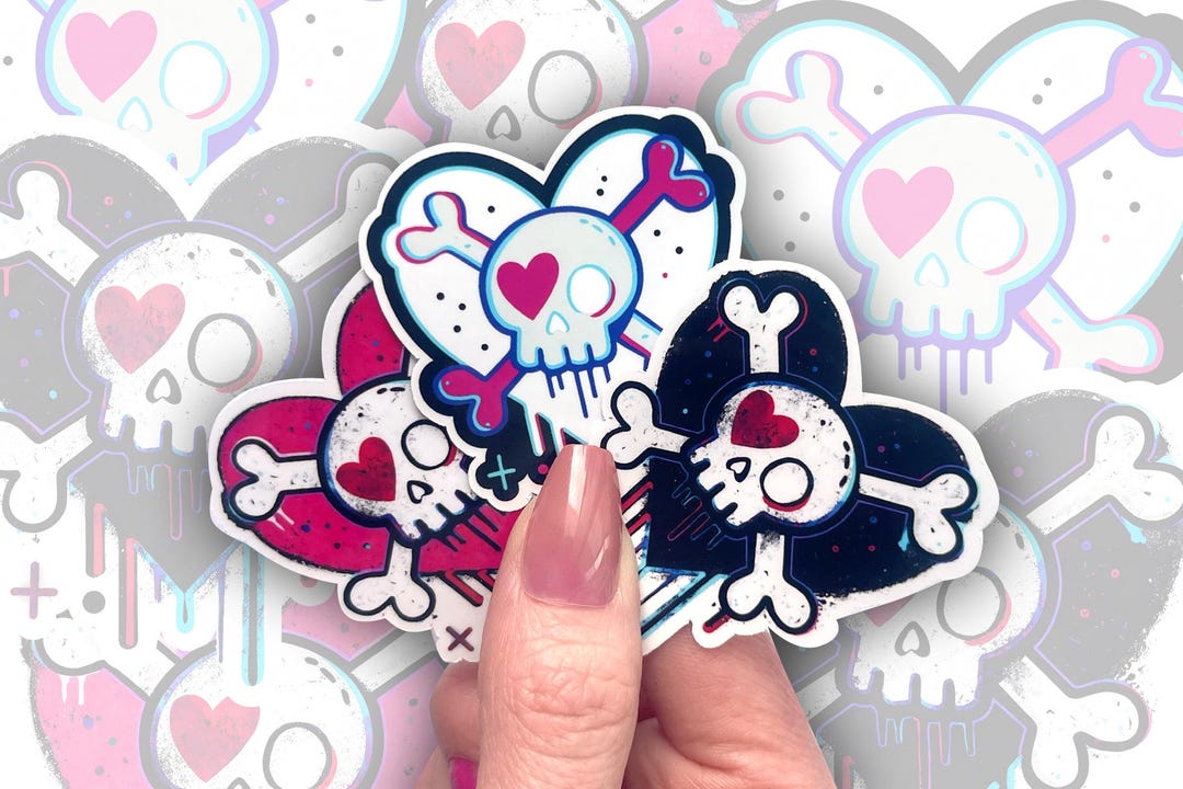 Emo Heart Skull and Crossbones Sticker Pack of 3 - Etsy
