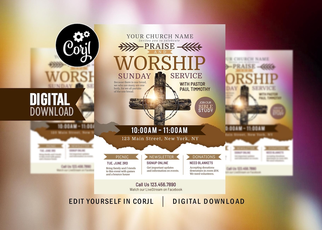 Church Worship Flyer, Sunday Service Print Flyer Template, Christian ...