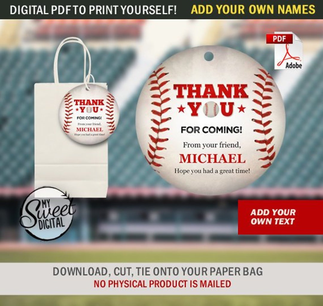 Instant Download Baseball Birthday Thank You Bag Tag, Sport Party ...