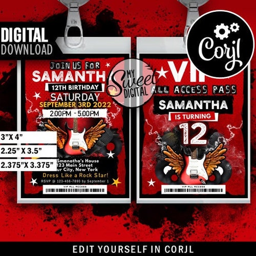 VIP PASS Backstage Pass Rockstar Invite Birthday - Etsy