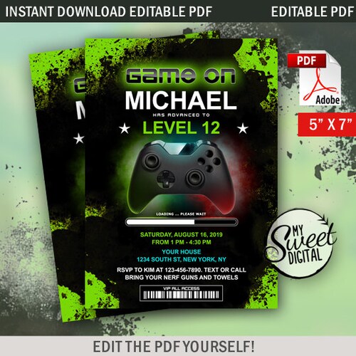Editable Gamer Birthday Invitation Video Game Party Invite - Etsy