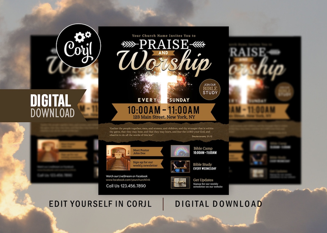 Church Flyer, Sunday Service Print Flyer Template, Christian Graphic ...