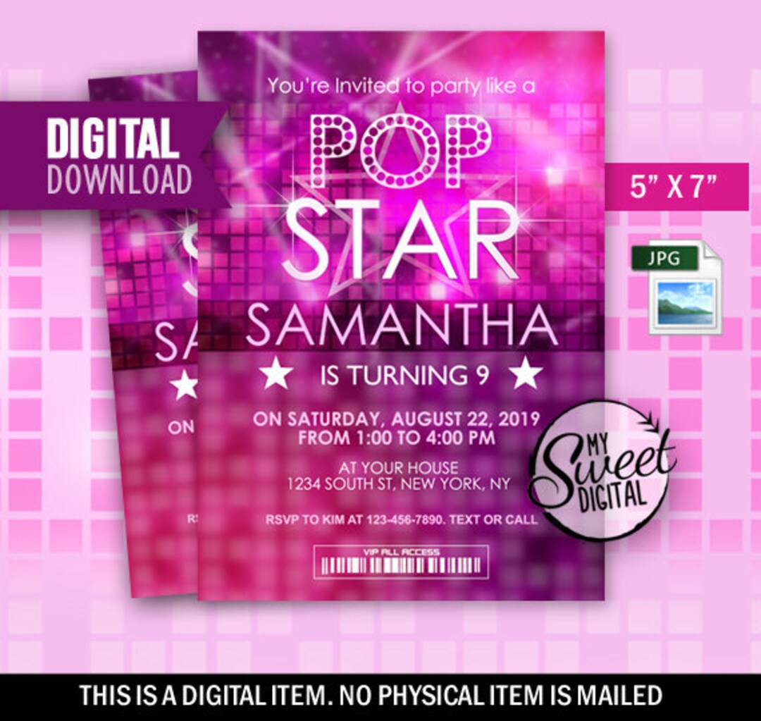 Pop Star Teen Girl's Birthday Invitation, Sparkle Party Music Sweet 16 ...