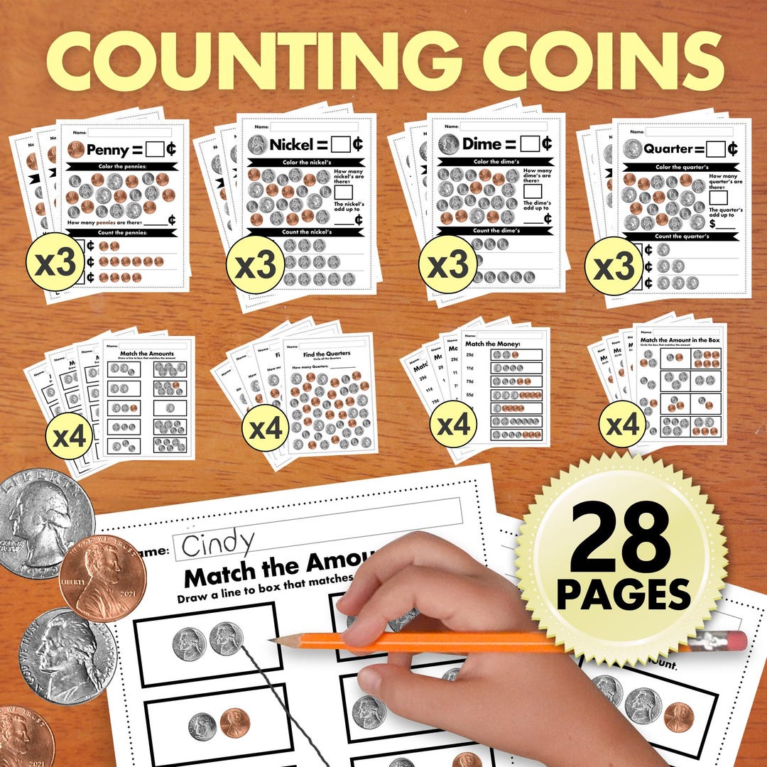 Kids Money Learning Activity, 28 Pages of US Coins, Kindergarten Math ...