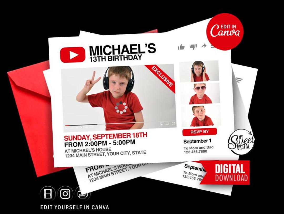 Youtube Teen Gamer Animated Birthday Invitation, Youtuber Video ...
