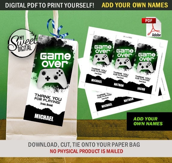 Instant Download Video Gamer Birthday Party Favor Bag Tag | Etsy