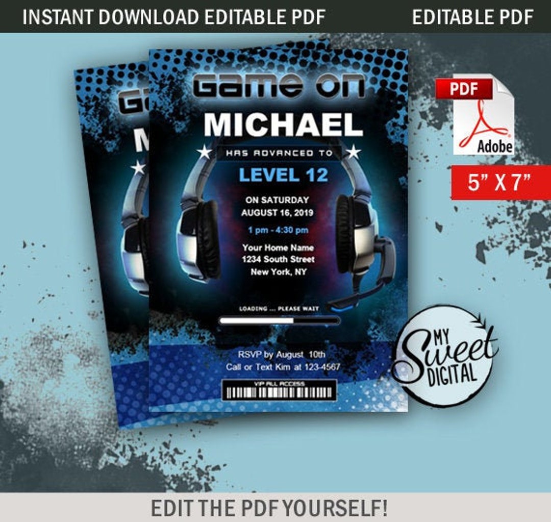 Instant Download Gamer Birthday Invitation, Video Gamer Invite Theme ...