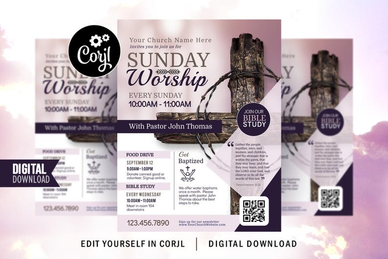Church Flyer Poster Template, Sunday Service Print Flyer Handout ...