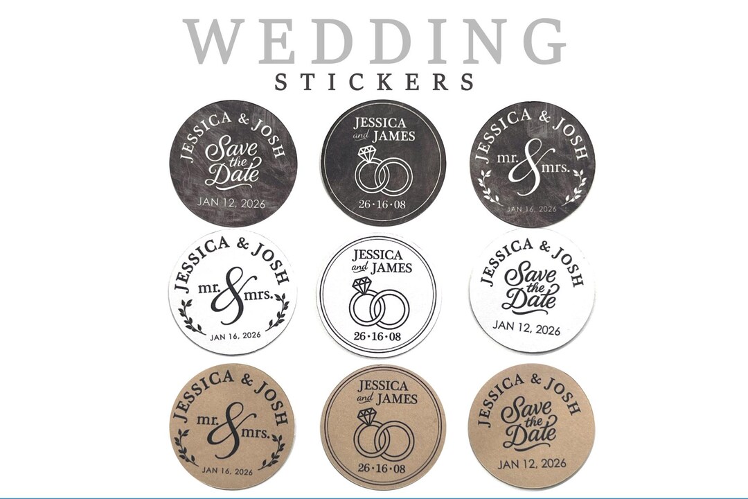 Save the Date Wedding Stickers, Personalized Couple Name Labels, Invite ...