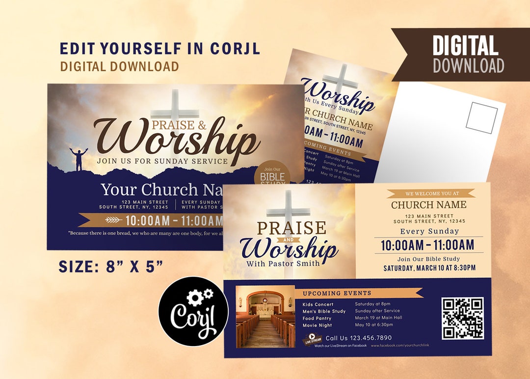 Church Postcard Mailer, Sunday Service Print Template, Christian ...