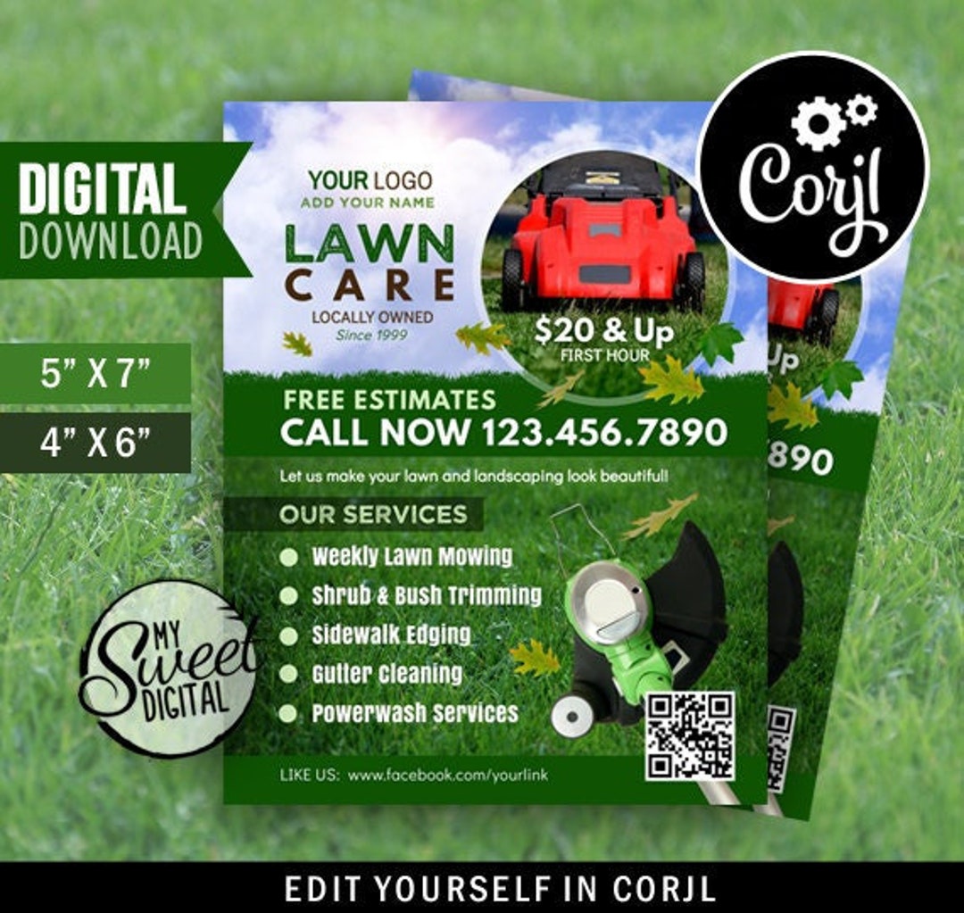 Lawn Landscaping Mowing Service Print Flyer Template, Lawnmower Graphic ...