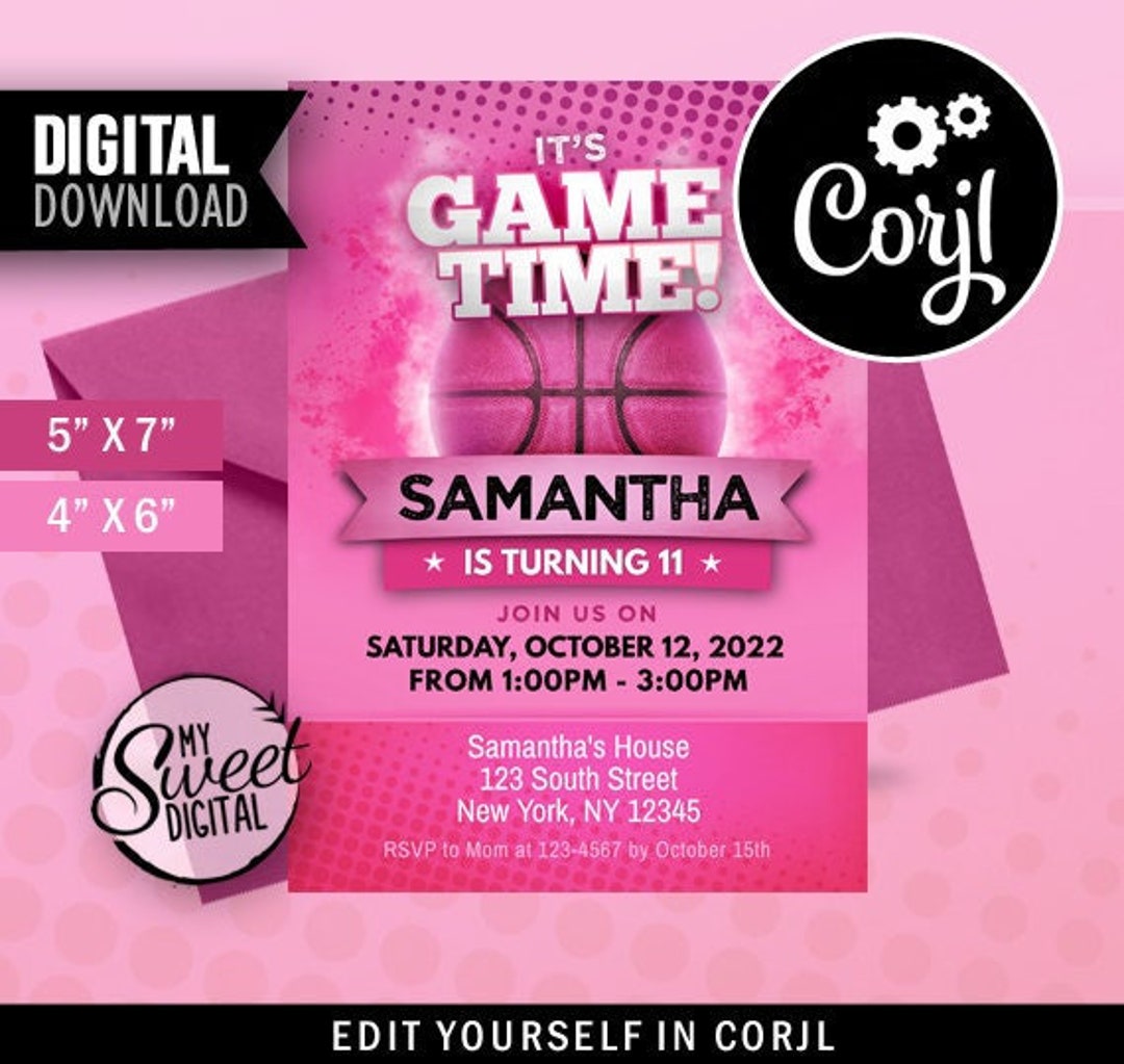 Girl's Basketball Birthday Invitation, Sport Team Birthday Invitation ...
