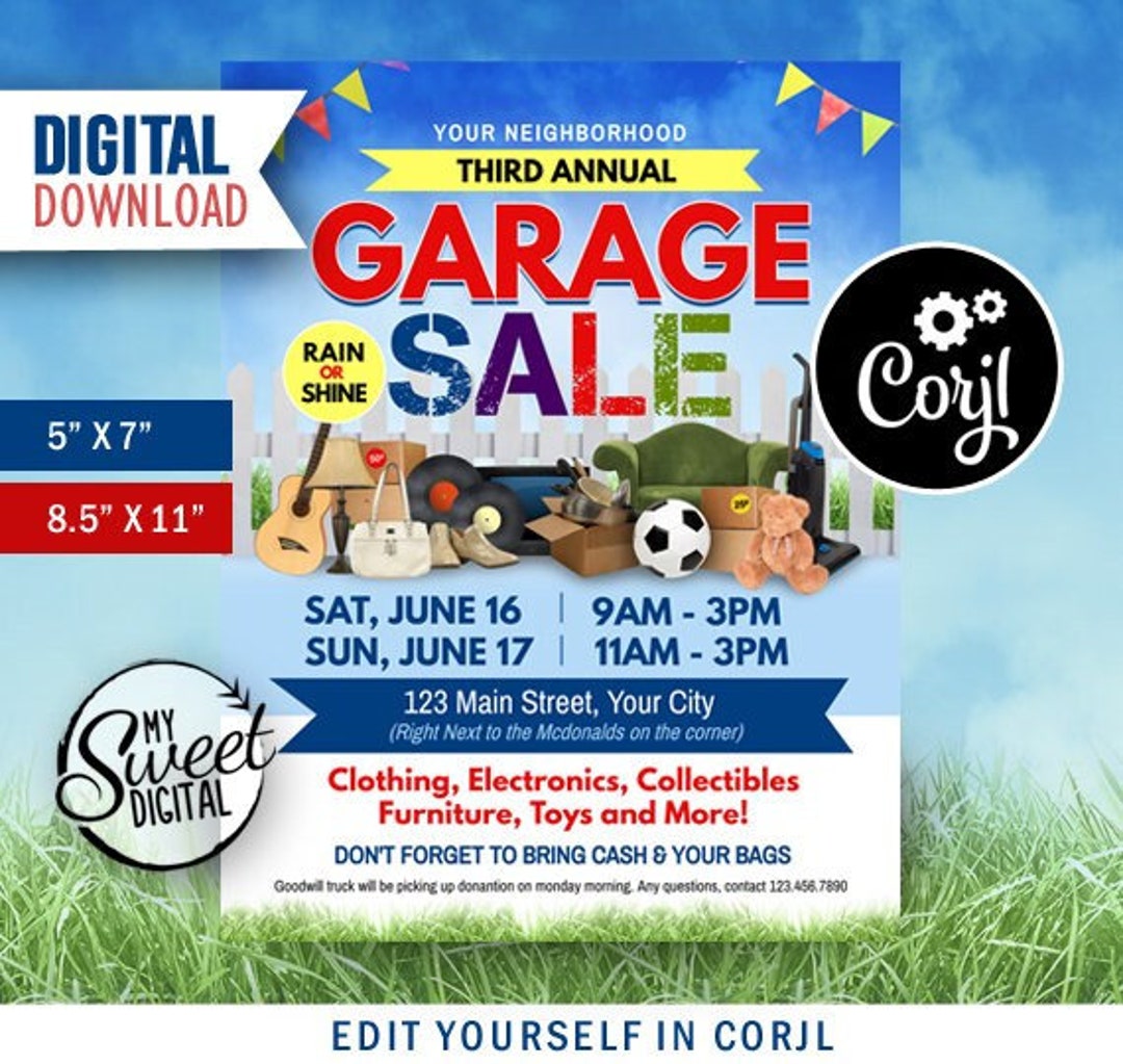 Garage Sale Flyer Postcard Mailer Template, Yard Sale Print Template ...