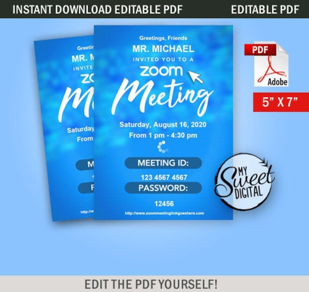 Instant Download Zoom Meeting Invitation, Video Conference Party Invite ...