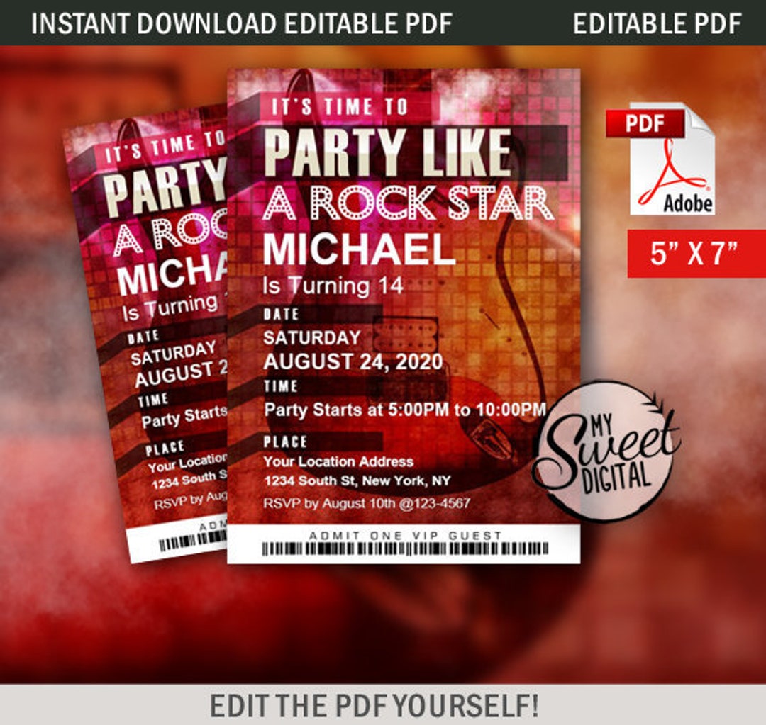 Music Teen Birthday Invitation, Band, Rock Star Event Party Invite ...