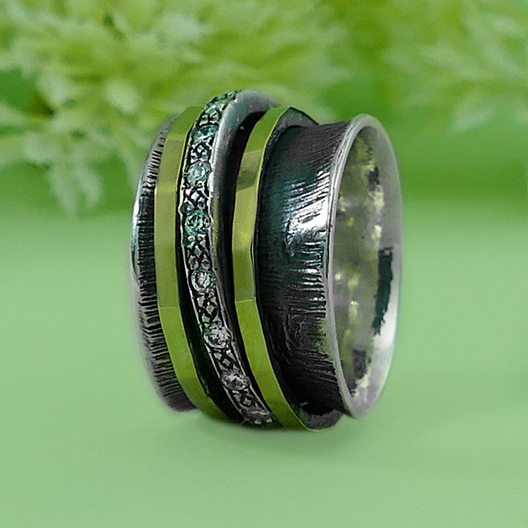 Unique Two Tone Spinner Ring 1.6 Carat White Cubic Zirconia Stone Solid ...