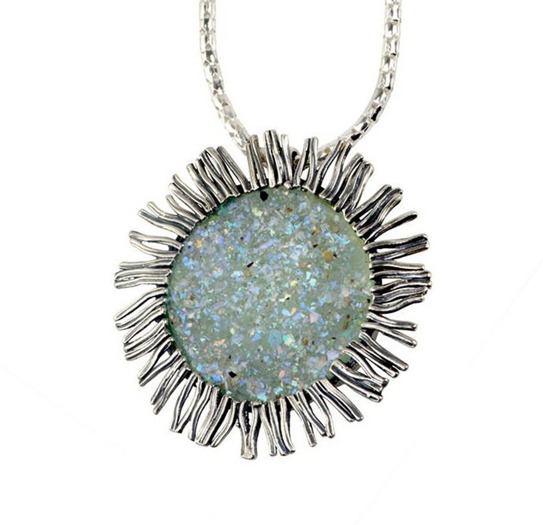 Roman Glass Unique Handcrafted Pendant 925 Sterling Silver Green Roman ...
