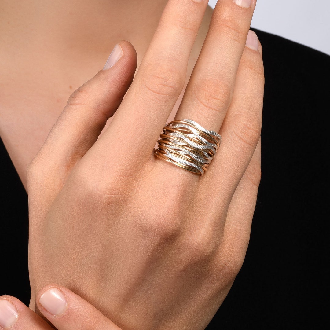 Two-tone Wrap Ring: 14K Gold Filled & Sterling Silver Boho Band - Etsy