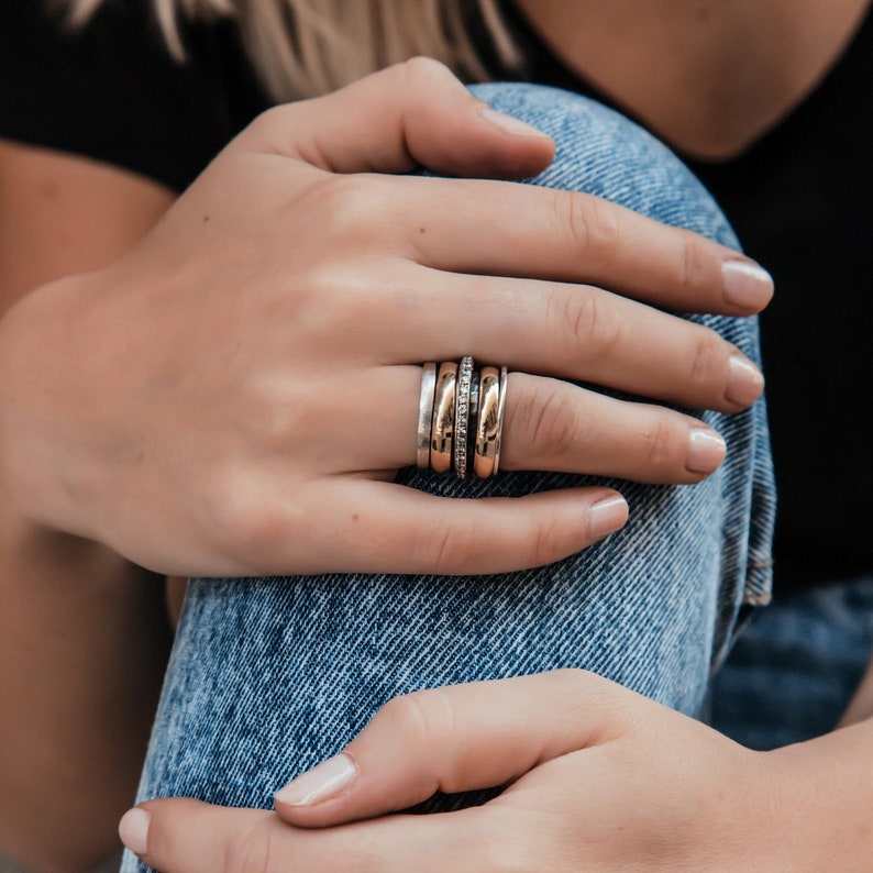 Mix Metal Ring Gold Spinner Ring for Woman Cubic Zirconia - Etsy