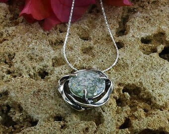SPIRA Handcrafted 925 Sterling Silver Green Roman Glass Rope Pendant Chain Fast Shipping Ancient ...