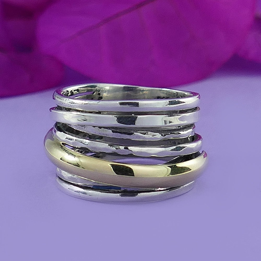 SPIRA Unique Handcrafted Statement Ring Two Tone Solid 9k Yellow Gold ...