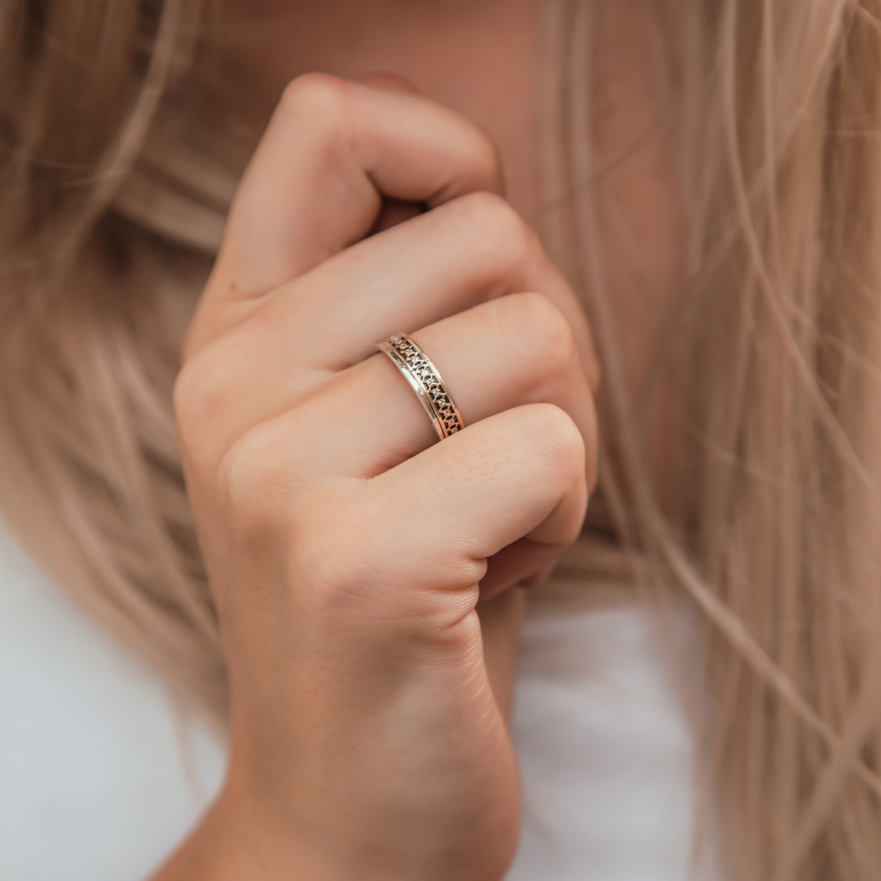 SPIRA Handcrafted Vintage Design Two Tone Solid 9k Yellow Gold&925 ...