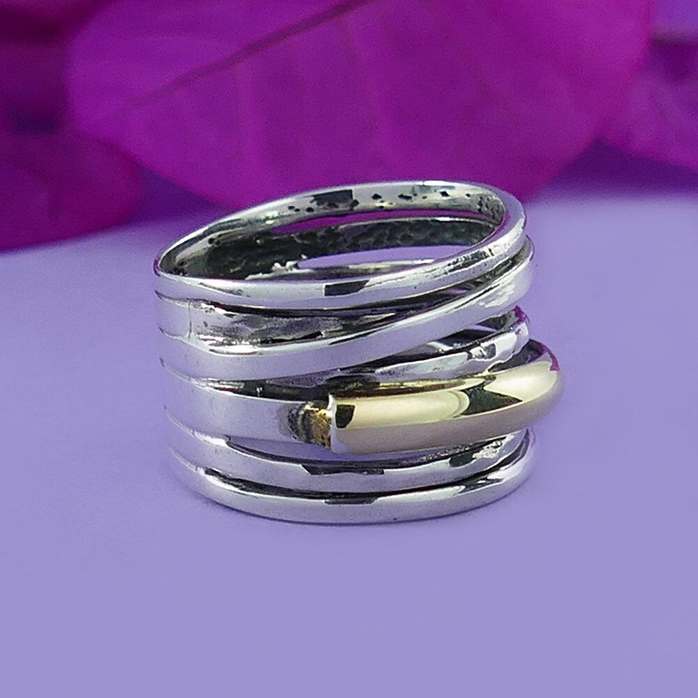 SPIRA Unique Handcrafted Statement Ring Two Tone Solid 9k Yellow Gold ...