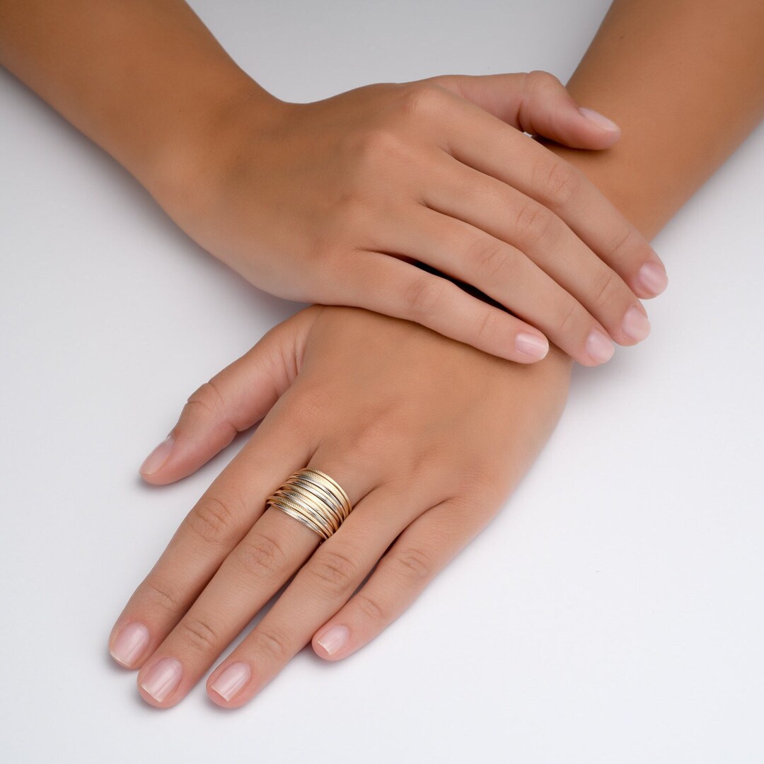 Wide Two Tone Wrap Ring, Handcrafted Contemporary Design, 14K Gold ...
